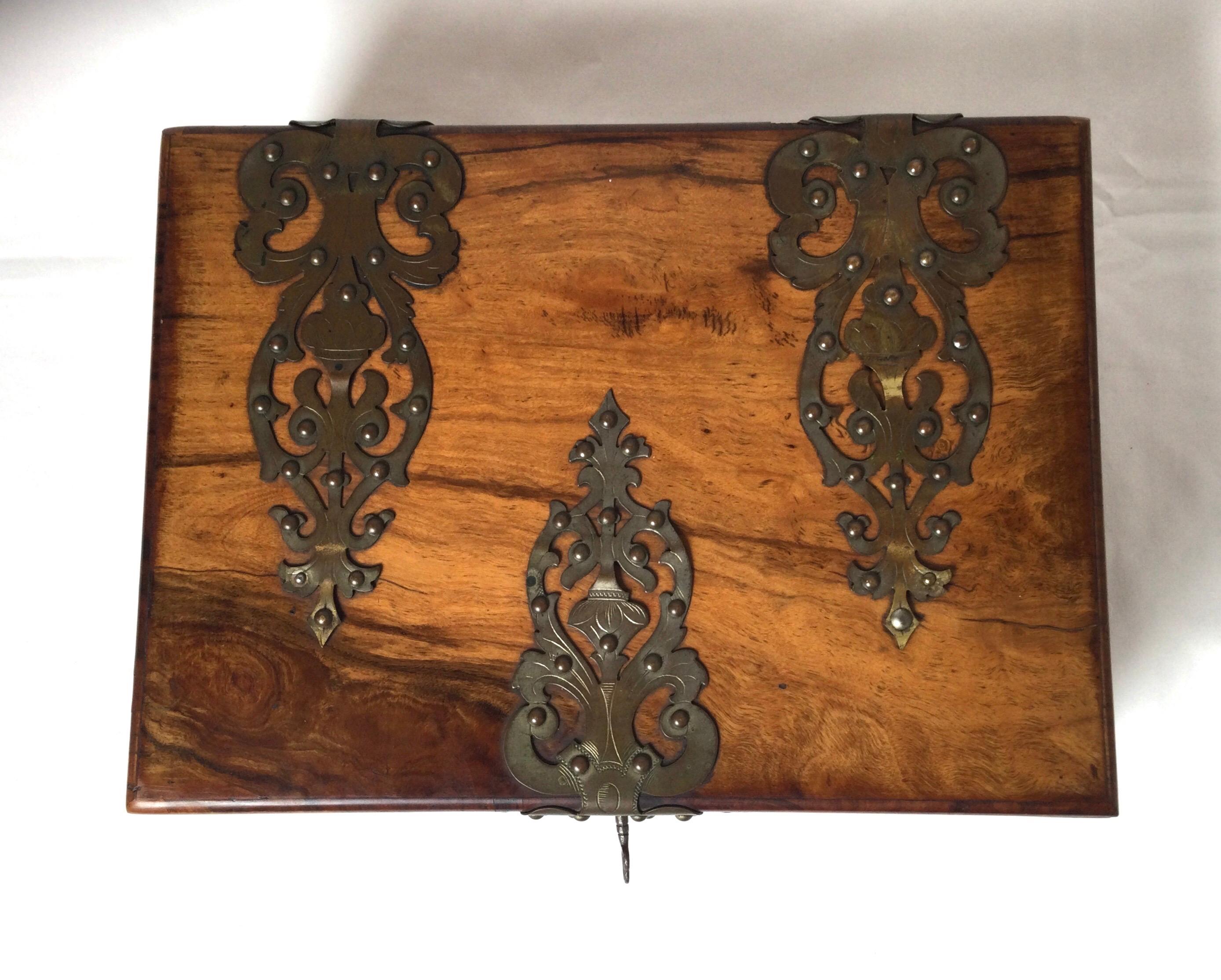 Antique Late 19th Century Burled Walnut Gaming Box with Pieces at 1stDibs
