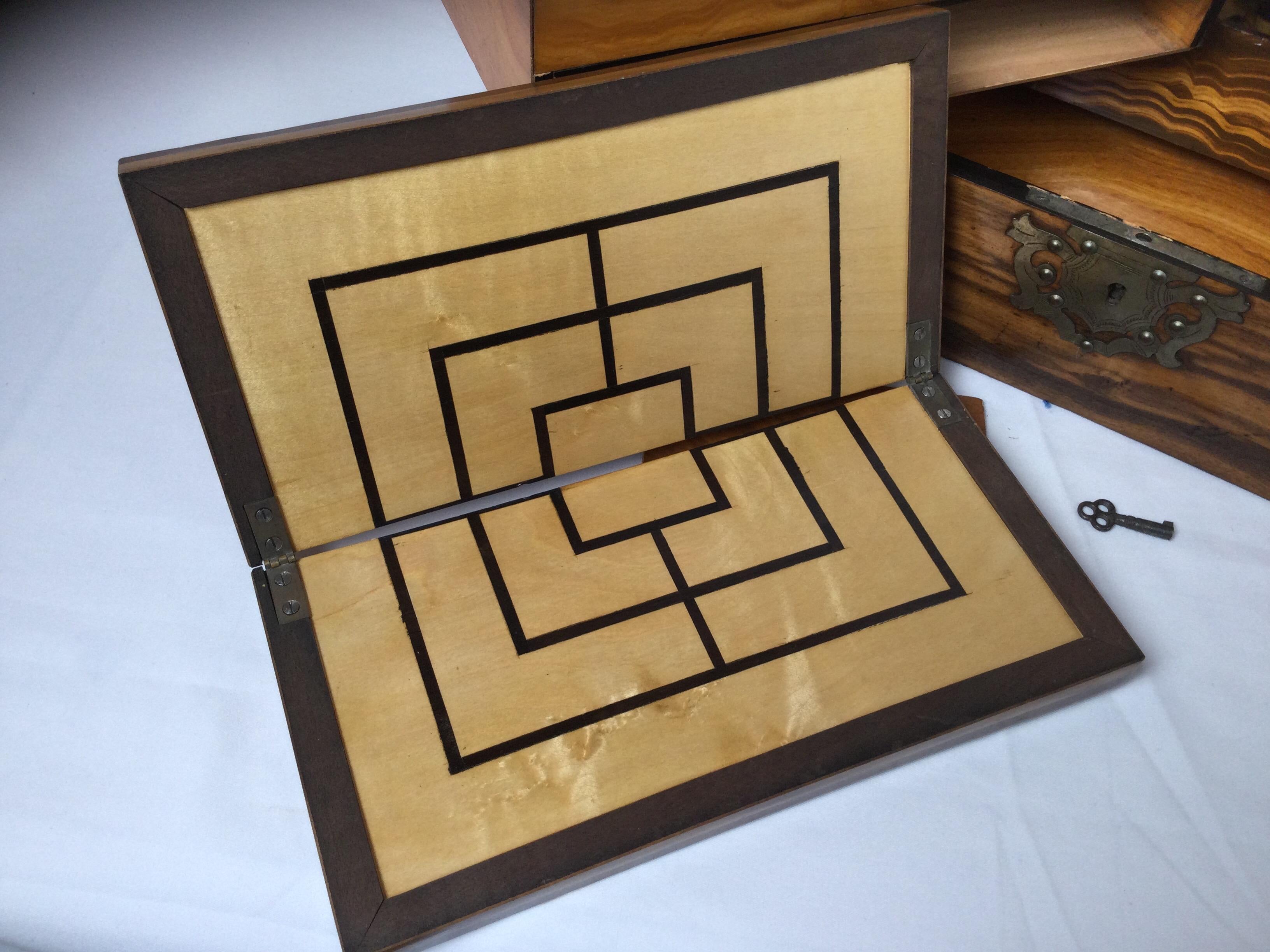 Antique Late 19th Century Burled Walnut Gaming Box with Pieces at 1stDibs