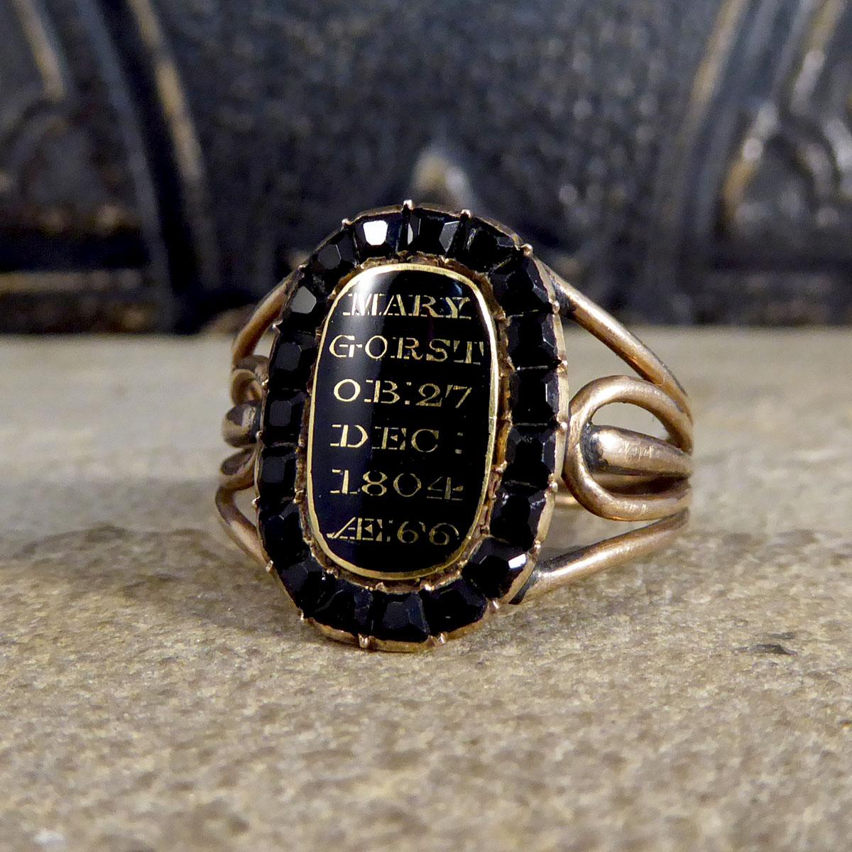 Antique Late Georgian Mourning Ring with Black Enamel and Garnet ...