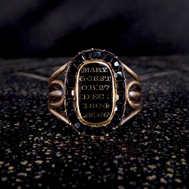 Antique Late Georgian Mourning Ring with Black Enamel and Garnet ...