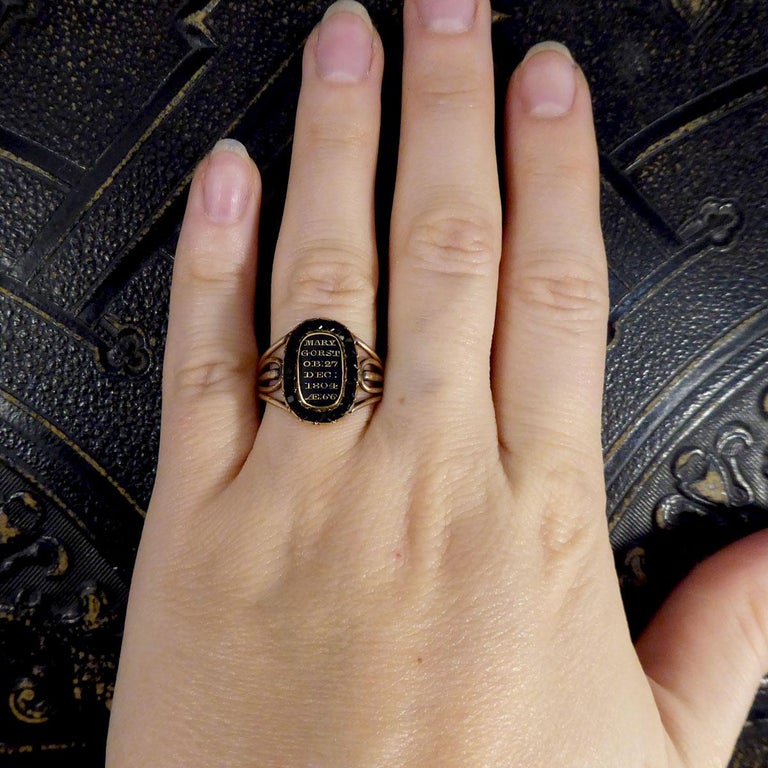 Antique Late Georgian Mourning Ring with Black Enamel and Garnet ...