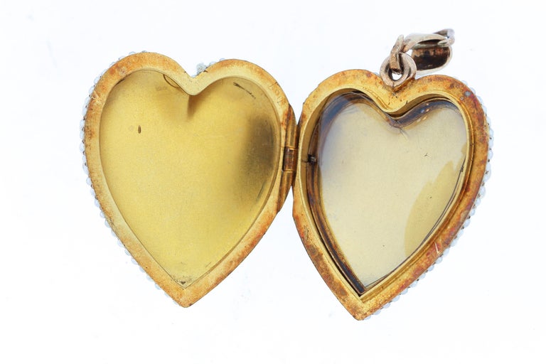 Antique Late Victorian 14 Karat Yellow Gold Seed Pearl Heart Locket at ...
