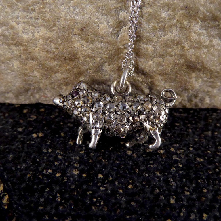Antique Late Victorian Diamond and Ruby Set Pig in Silver on Platinum ...