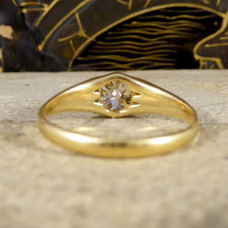 Antique Late Victorian Gypsy Set Old Cushion Cut Diamond Ring, 18 Carat ...