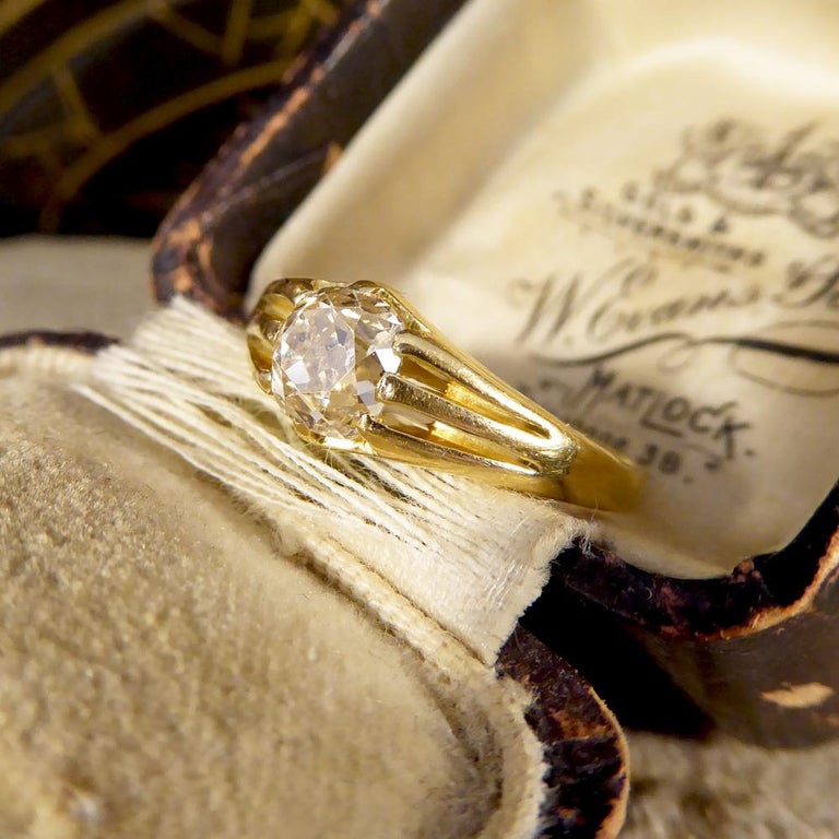 Antique Late Victorian Gypsy Set Old Cushion Cut Diamond Ring, 18 Carat ...