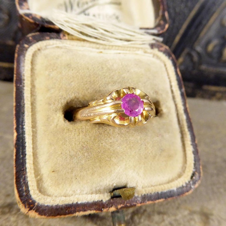 Antique Late Victorian Gypsy Set Ruby Ring with Detailed Shoulders in ...