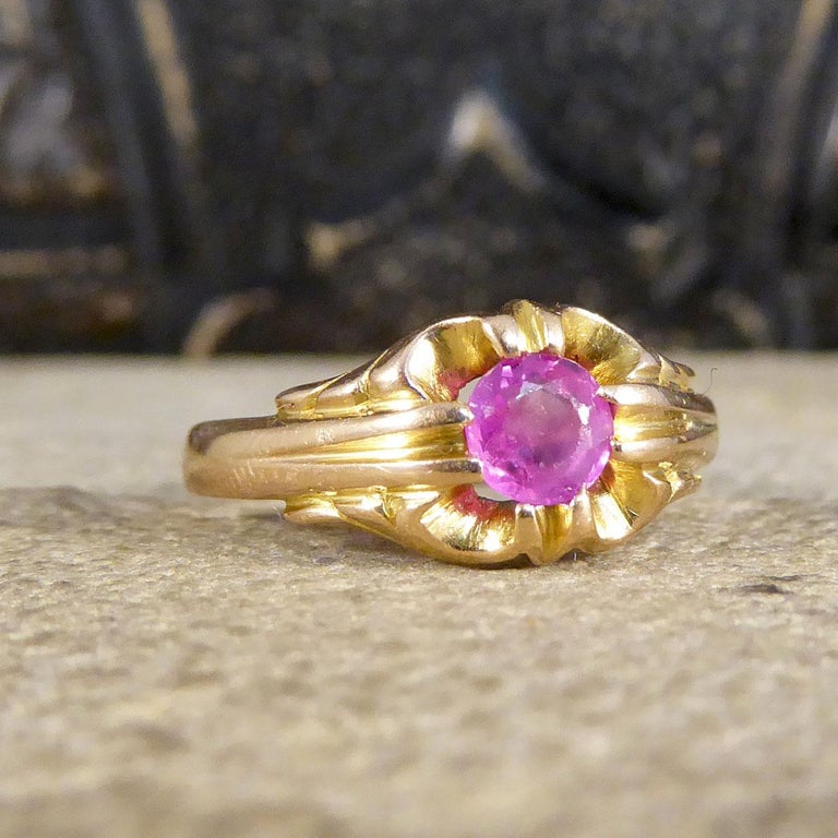 Antique Late Victorian Gypsy Set Ruby Ring with Detailed Shoulders in ...