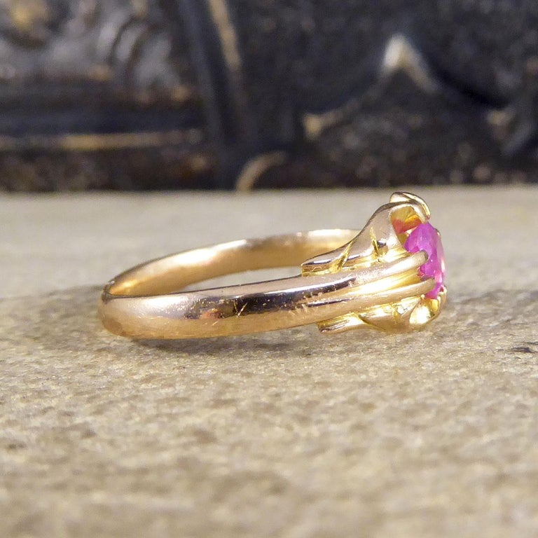 Antique Late Victorian Gypsy Set Ruby Ring with Detailed Shoulders in ...
