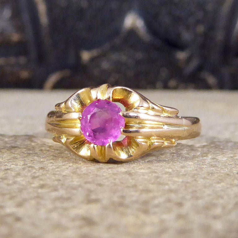 Antique Late Victorian Gypsy Set Ruby Ring with Detailed Shoulders in ...