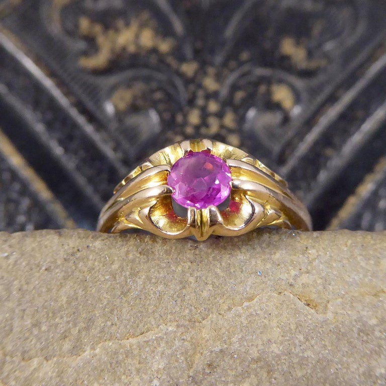 Antique Late Victorian Gypsy Set Ruby Ring with Detailed Shoulders in ...