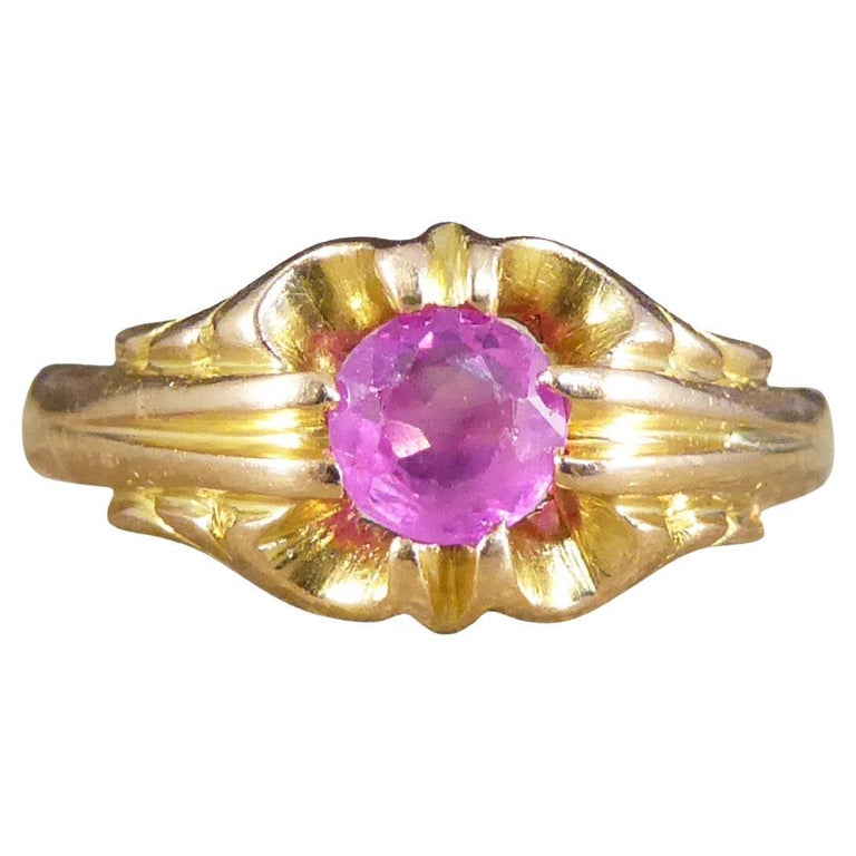 Antique Late Victorian Gypsy Set Ruby Ring with Detailed Shoulders in ...