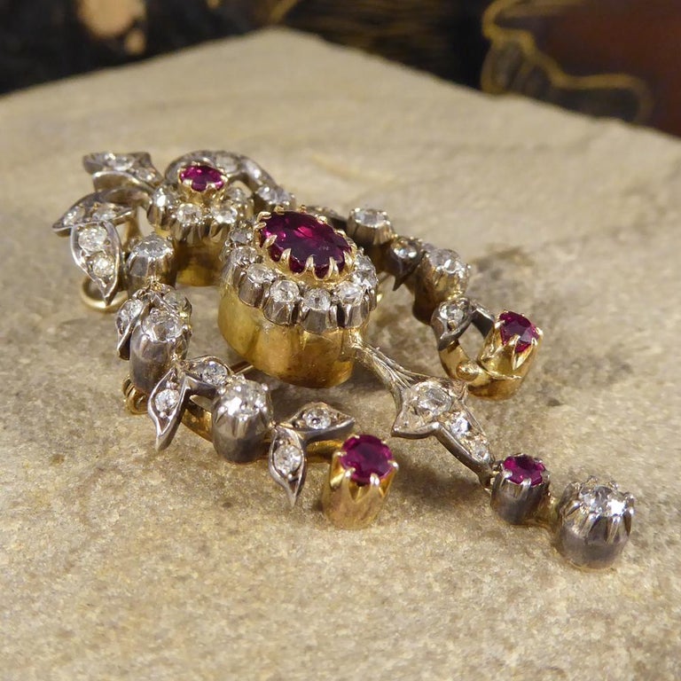 Antique Late Victorian Ruby and Diamond Brooch Pendant in Gold and ...