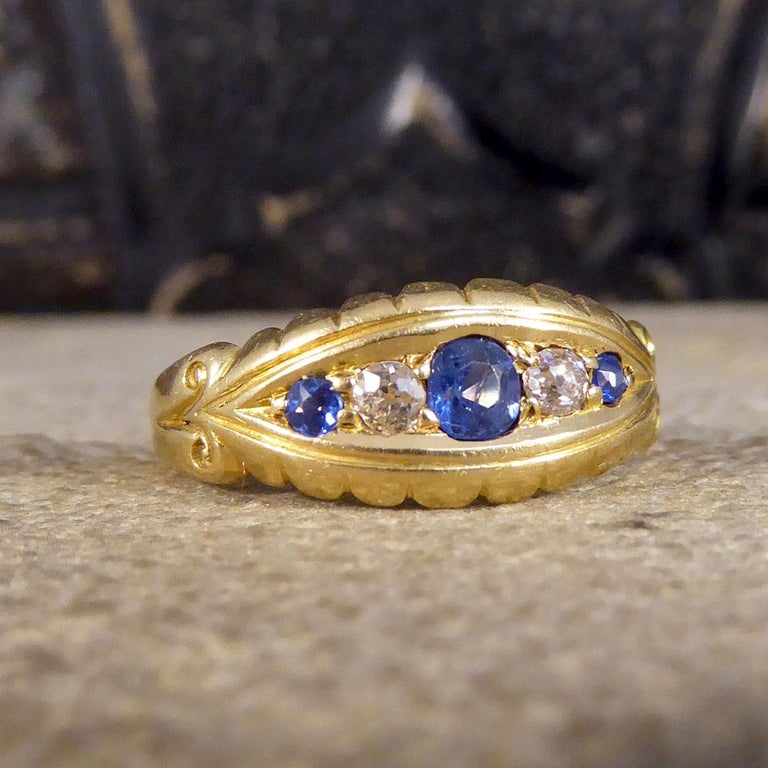 Antique Late Victorian Sapphire and Diamond Boat Ring in 18ct Gold at ...