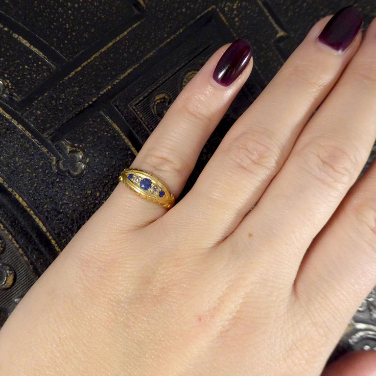 Antique Late Victorian Sapphire and Diamond Boat Ring in 18ct Gold at ...
