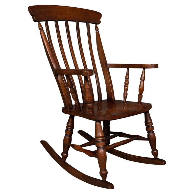 Antique Lath Back Rocking Chair, English Oak, Beech, Elbow Seat ...