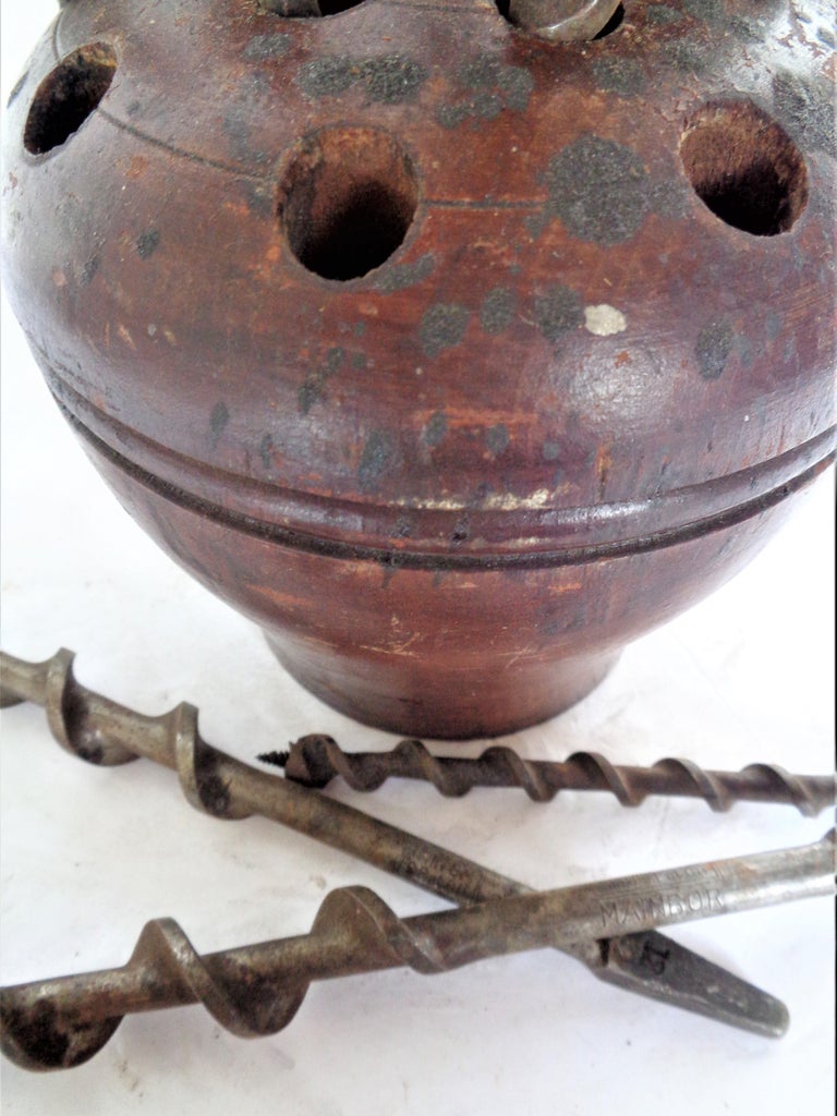 Antique Lathed Turned Wood Drill Bit Holder and Bits, As Found ...