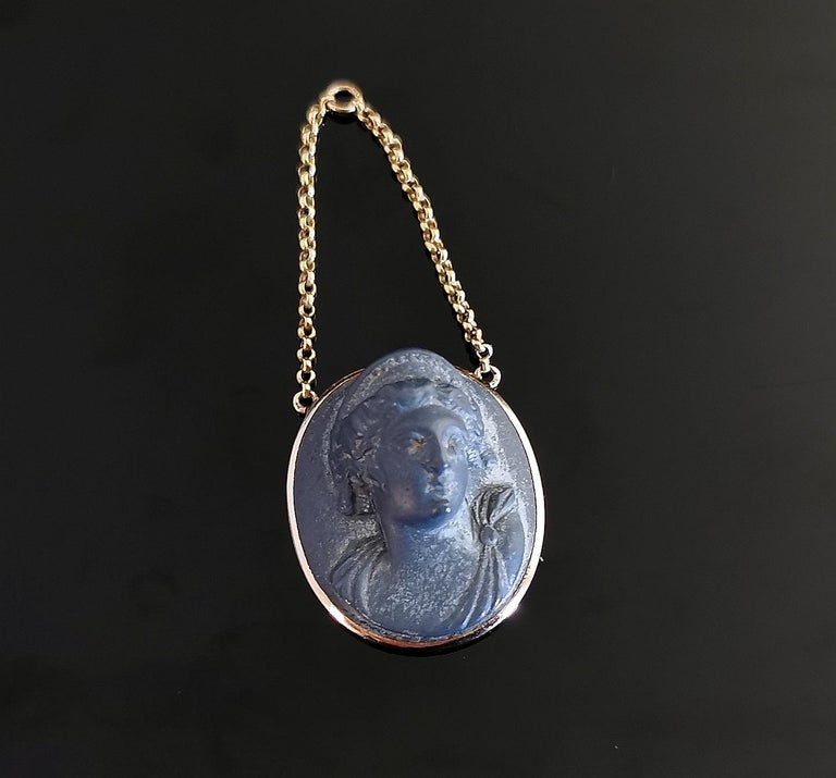 Antique Lava Cameo Pendant, 9k Gold, Grand Tour For Sale at 1stDibs