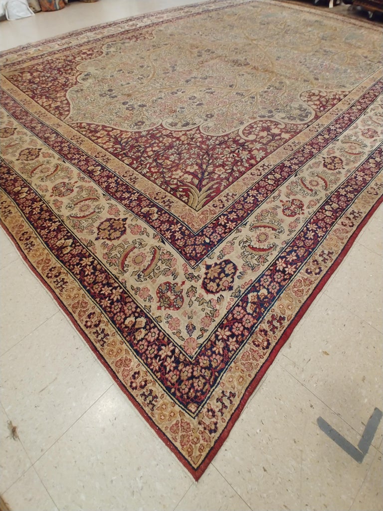 Antique Lavar Kerman Carpet, Fine Persian Oriental Rug Jewel Blue, Gold ...