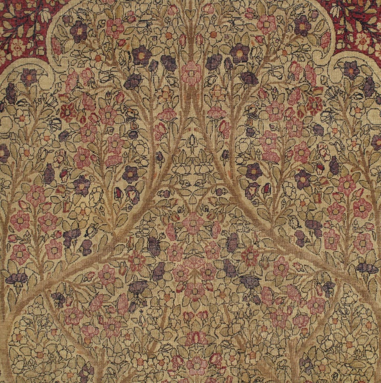 Antique Lavar Kerman Carpet, Fine Persian Oriental Rug Jewel Blue, Gold ...