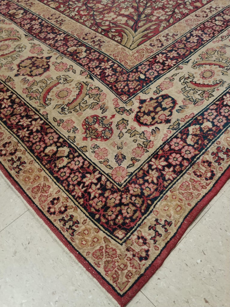 Antique Lavar Kerman Carpet, Fine Persian Oriental Rug Jewel Blue, Gold ...