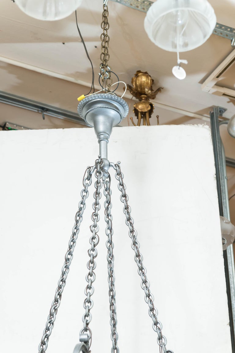 Antique Leaded Glass Inverted Dome with four Matching Satellite Shades ...