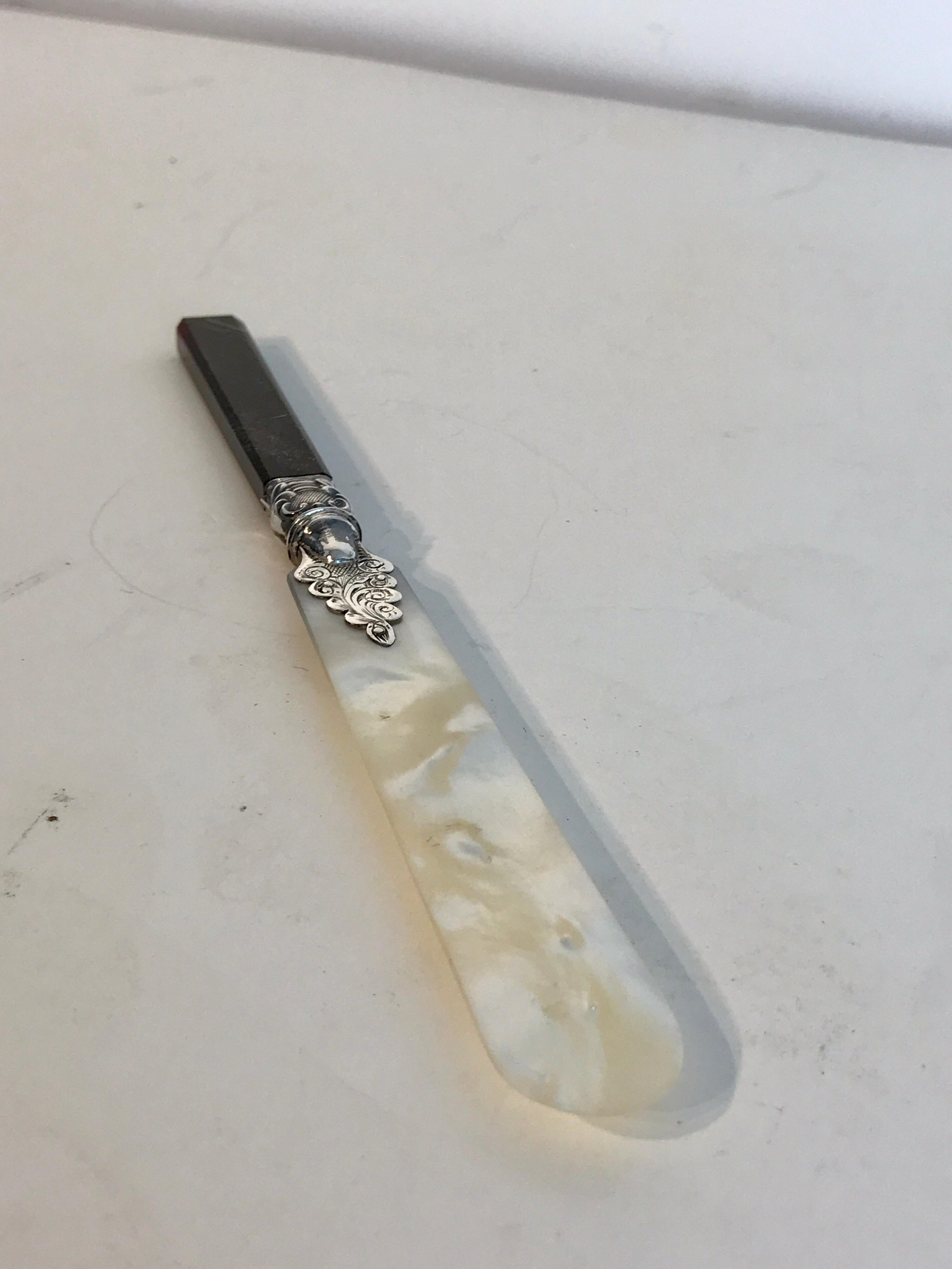 Antique Leather Cased Three-Piece Sterling and Agate Writing Set For ...