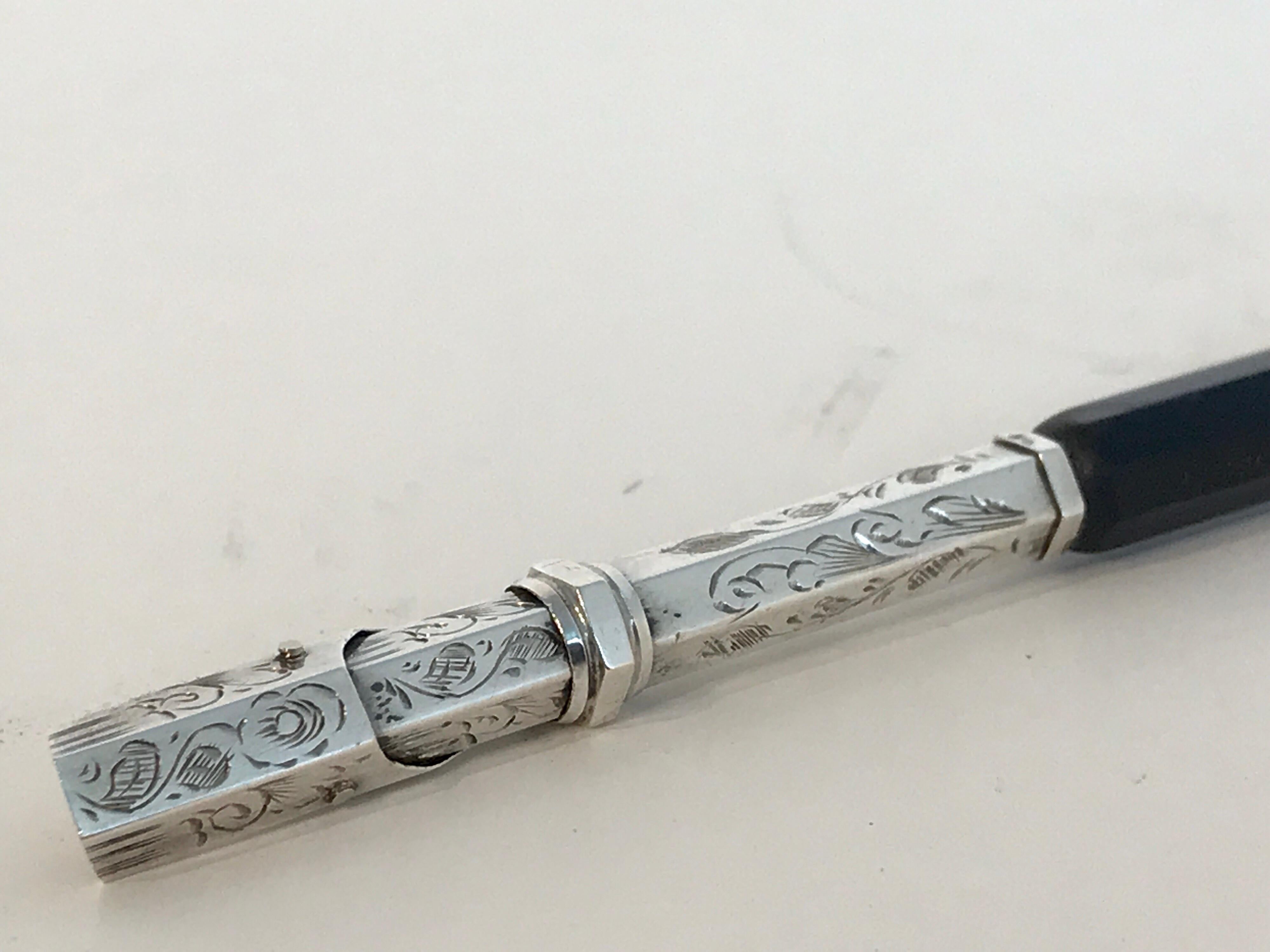 Antique Leather Cased Three-Piece Sterling and Agate Writing Set For ...