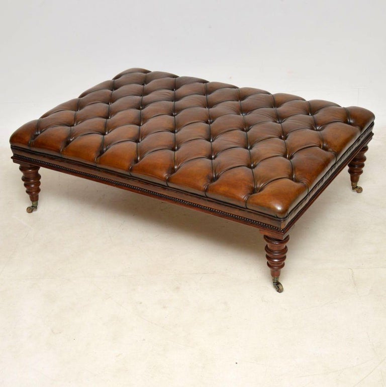 Antique Leather Deep Buttoned Stool or Coffee Table at 1stDibs ...