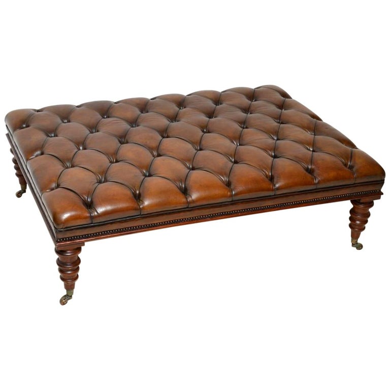 Antique Leather Deep Buttoned Stool or Coffee Table at 1stDibs ...