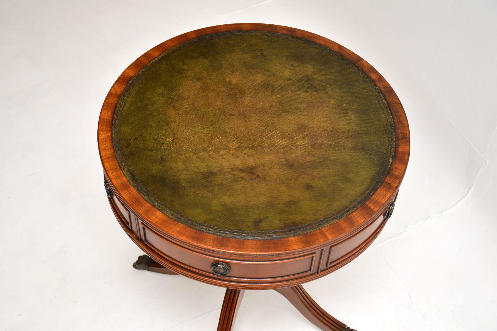 Antique Leather Top Drum Table For Sale at 1stDibs