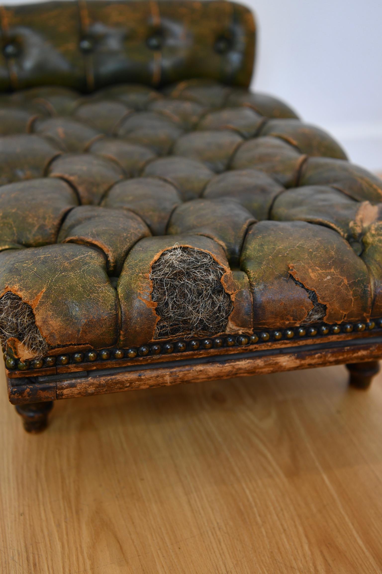 Antique Leather Footstool with Adjustable Base For Sale at 1stDibs