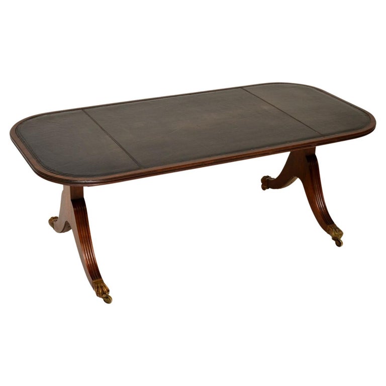 Antique Leather Top Coffee Table For Sale at 1stDibs