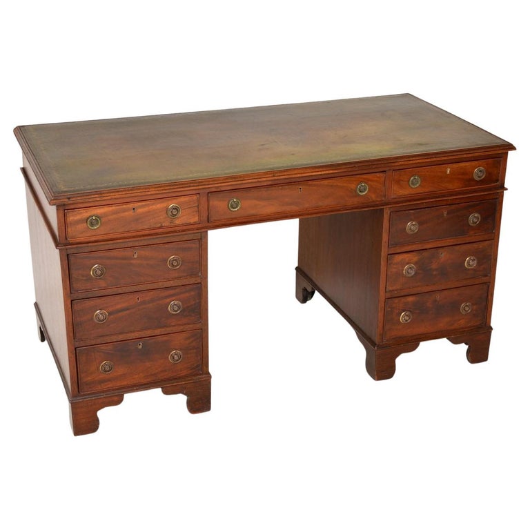 Antique Leather Top Pedestal Desk For Sale at 1stDibs