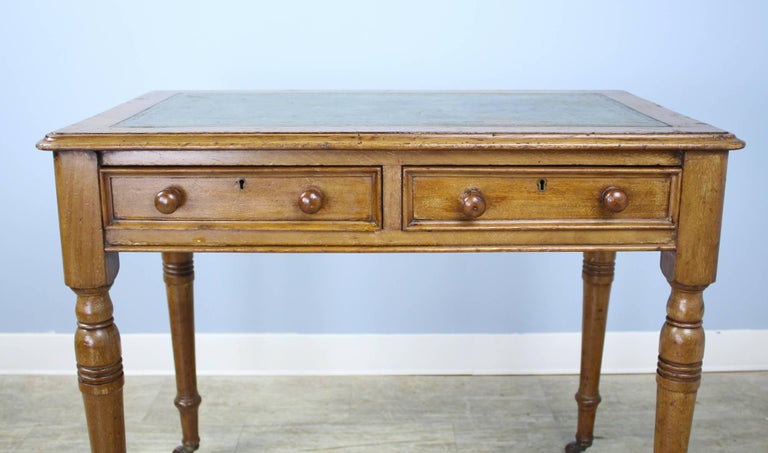 Antique Leather Topped Side Table with Turned Legs at 1stDibs