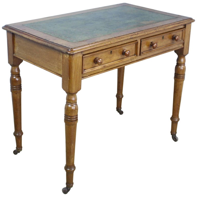 Antique Leather Topped Side Table with Turned Legs at 1stDibs