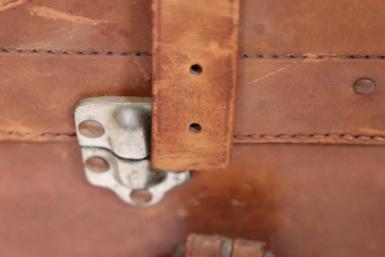 Antique Leather Trunk w/ Leather Handles, Straps and Orig. Lock and Key ...