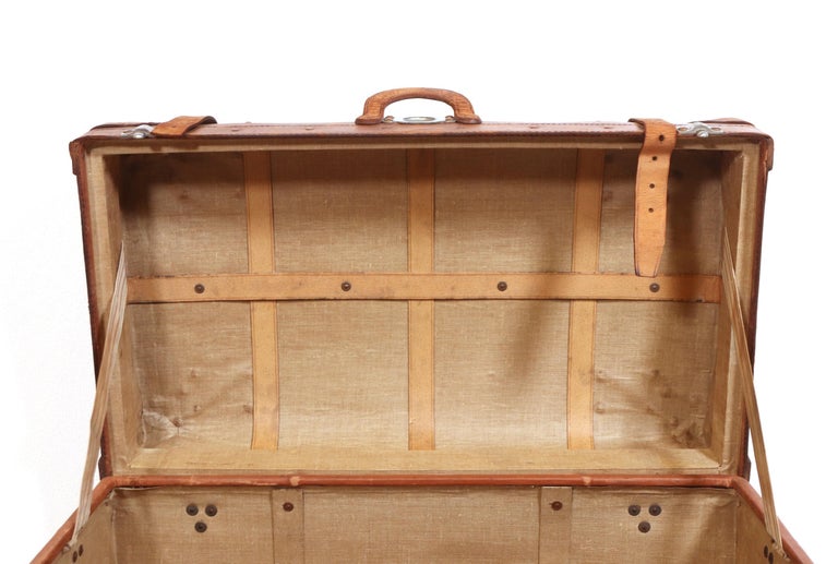 Antique Leather Trunk w/ Leather Handles, Straps and Orig. Lock and Key ...