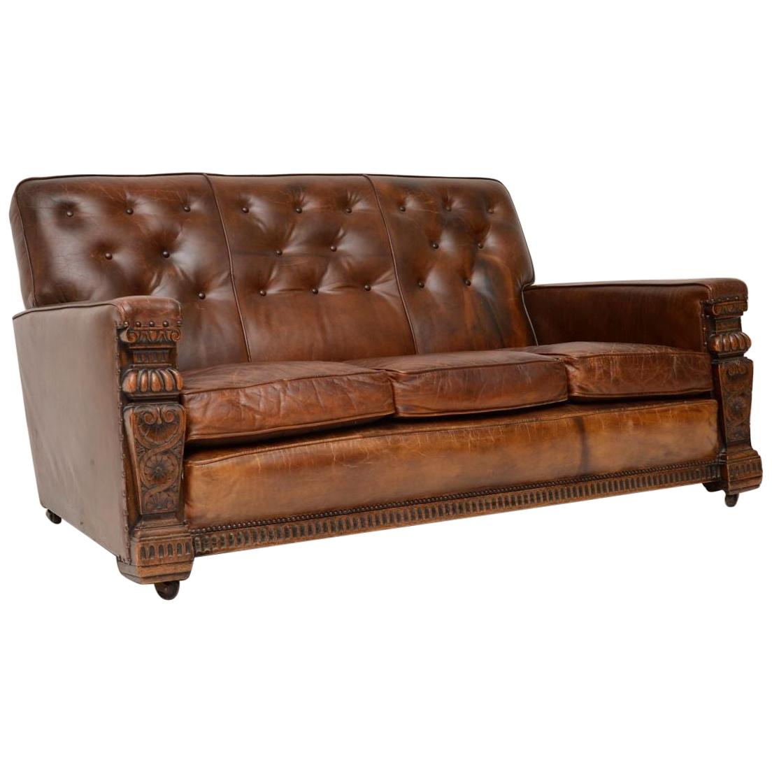 Antique Spanish Art Deco Tufted Leather Sofa at 1stdibs