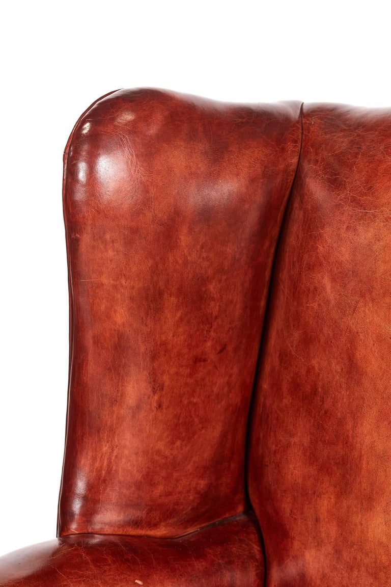 Antique Leather Wing Back Library Chair at 1stDibs