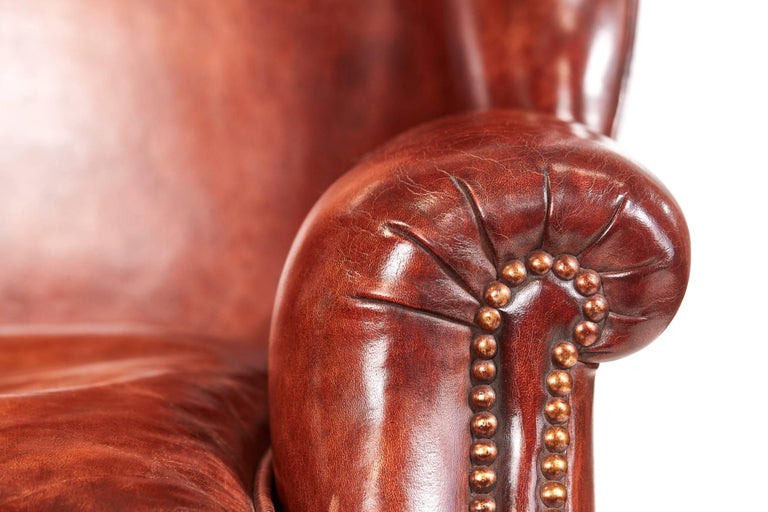 Antique Leather Wing Back Library Chair at 1stDibs