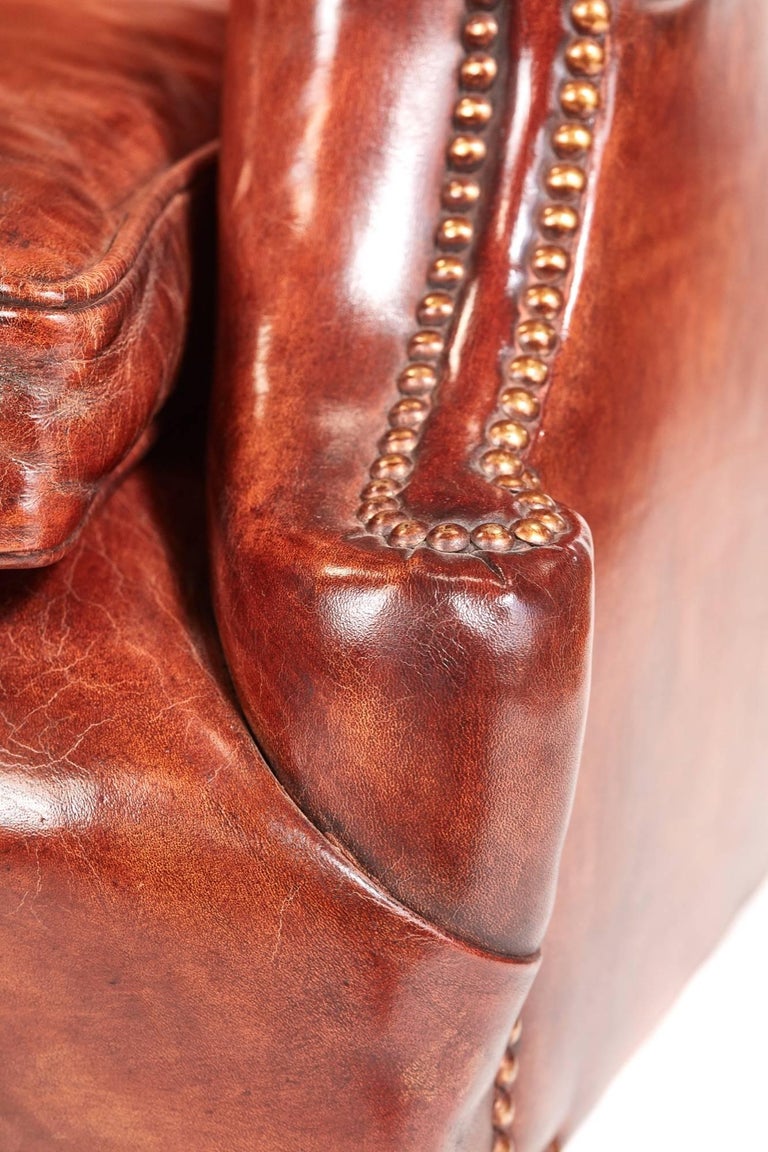 Antique Leather Wing Back Library Chair at 1stDibs