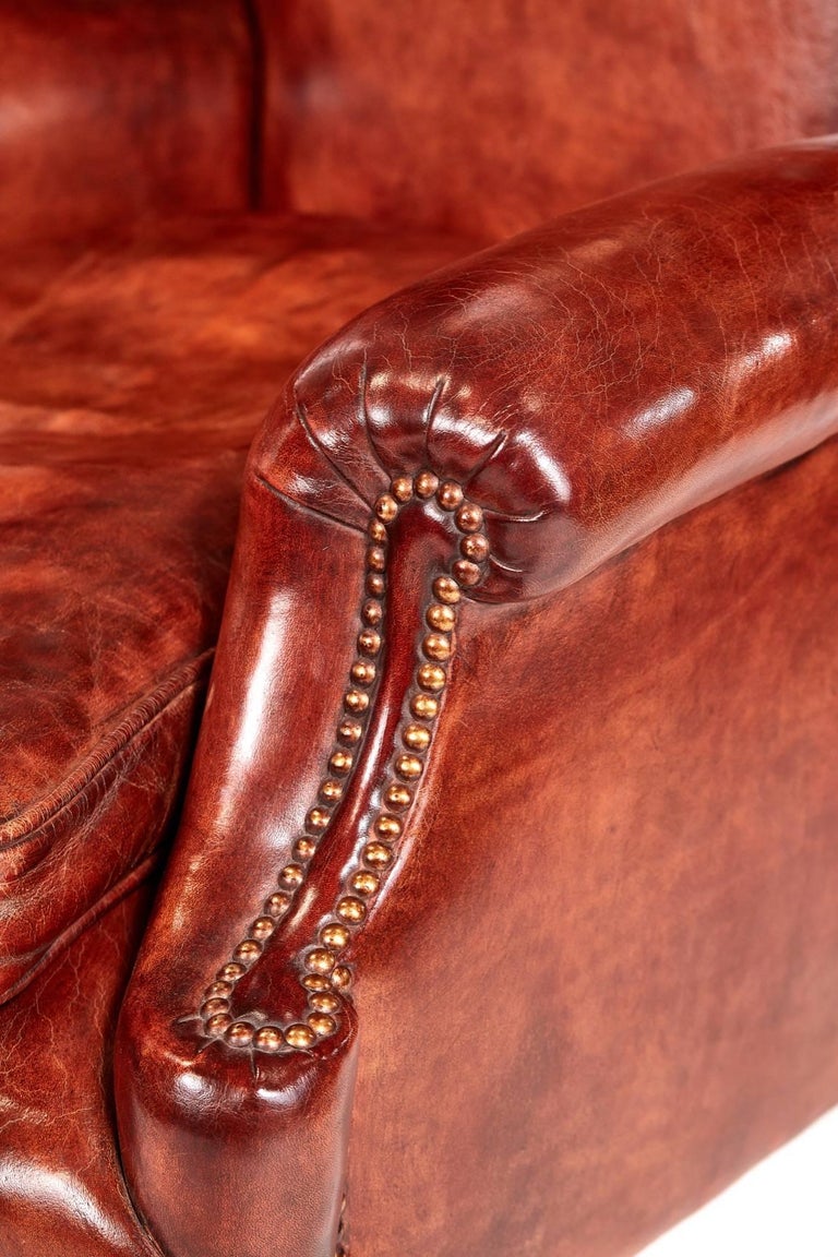 Antique Leather Wing Back Library Chair at 1stDibs