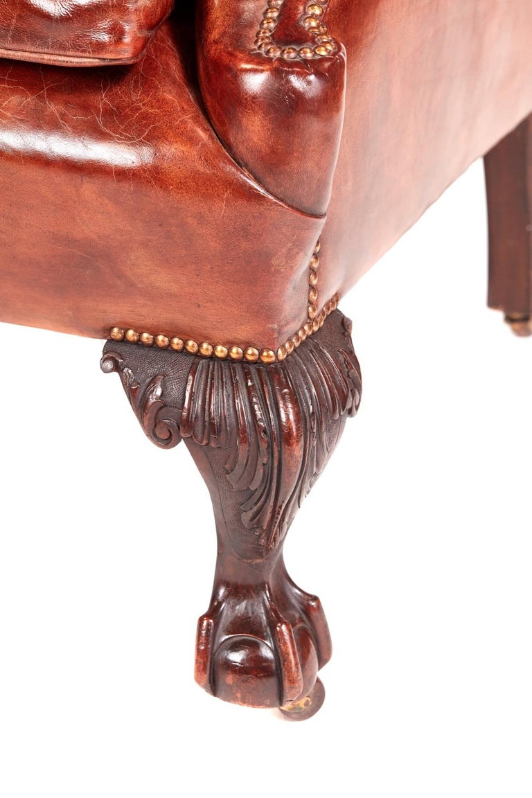 Antique Leather Wing Back Library Chair at 1stDibs