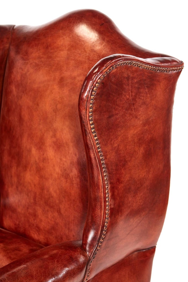 Antique Leather Wing Back Library Chair at 1stDibs