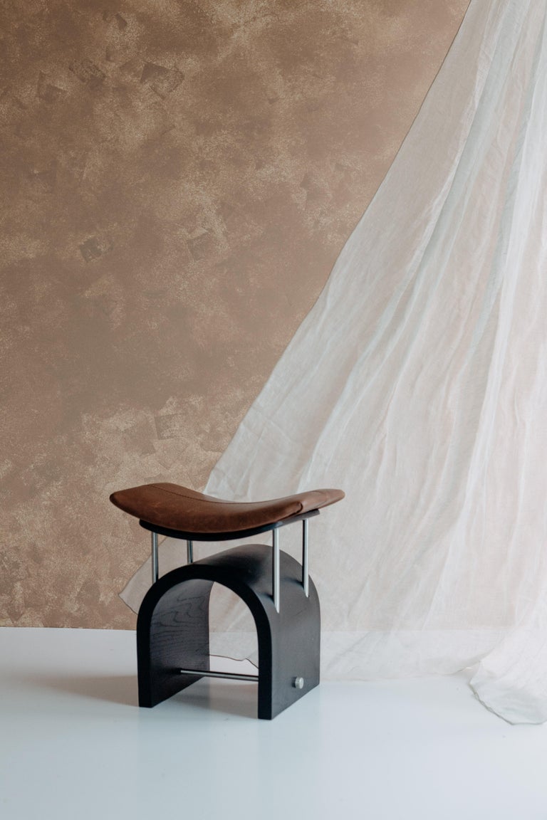 Antique Leather Wing Stool by Studio Laf For Sale at 1stDibs