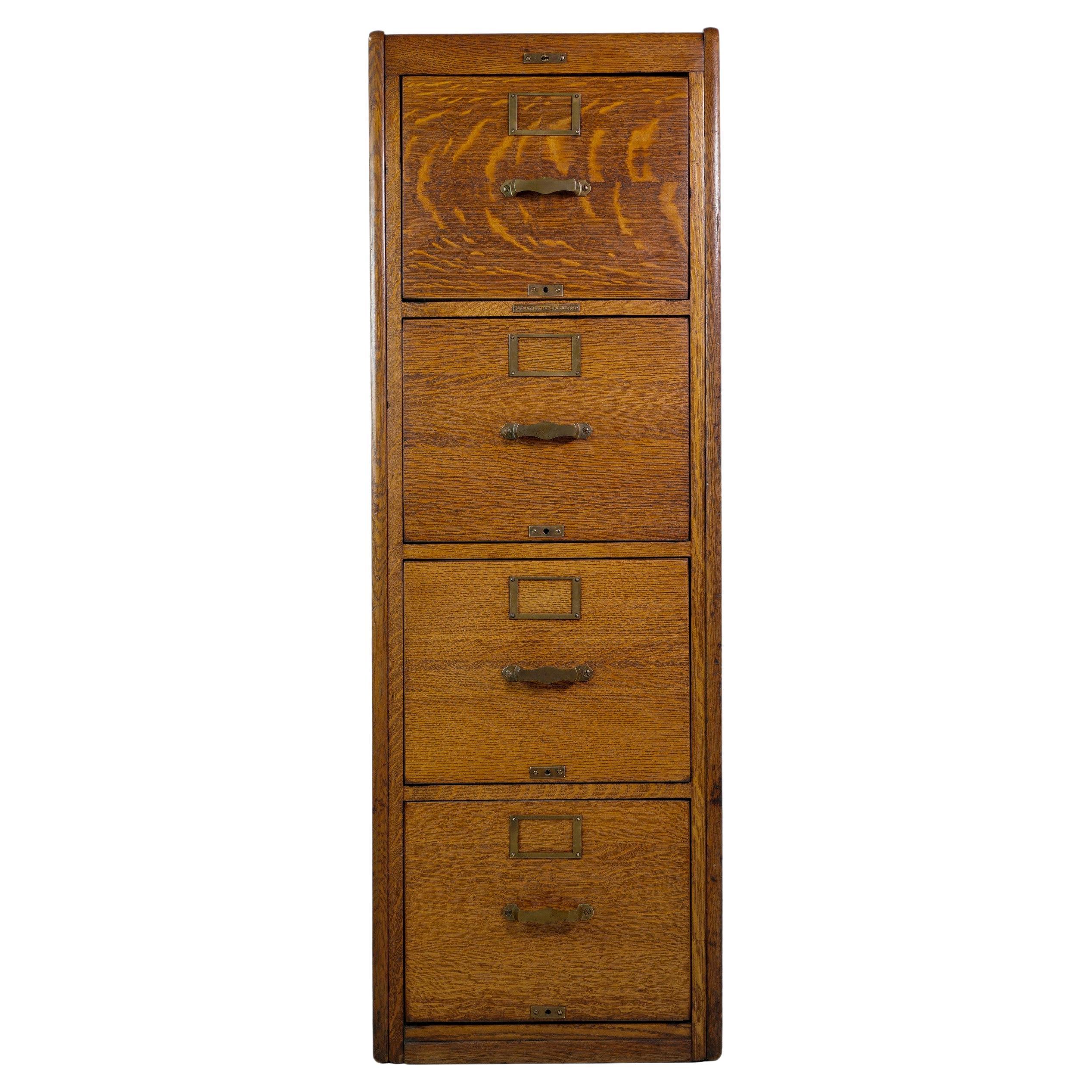 Large Edwardian Four-Drawer Oak Filing Cabinet at 1stDibs