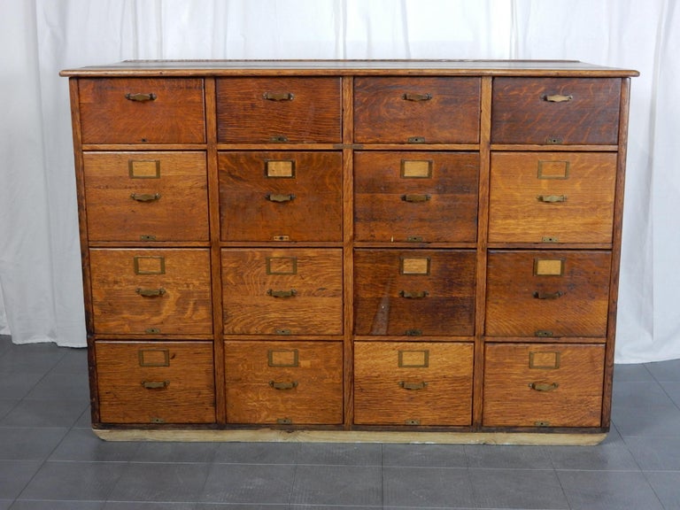 Antique Library Bureau SoleMakers Tiger Oak 16 Drawer File Cabinet ...