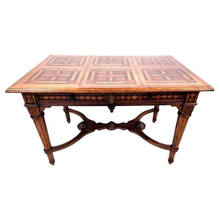 Antique Library Dining Table English 4 Drawer w Glass Top For Sale at ...