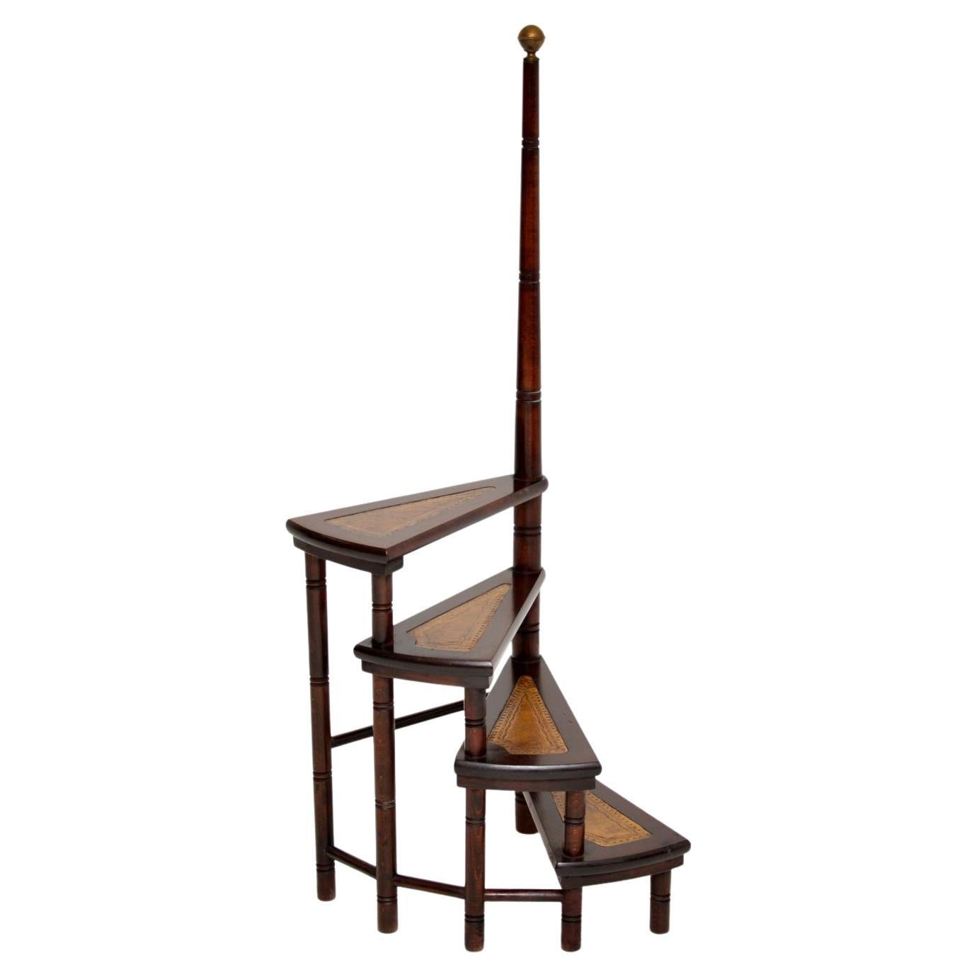 Antique 19th Century Library Step Stool with Leather Insets at 1stDibs