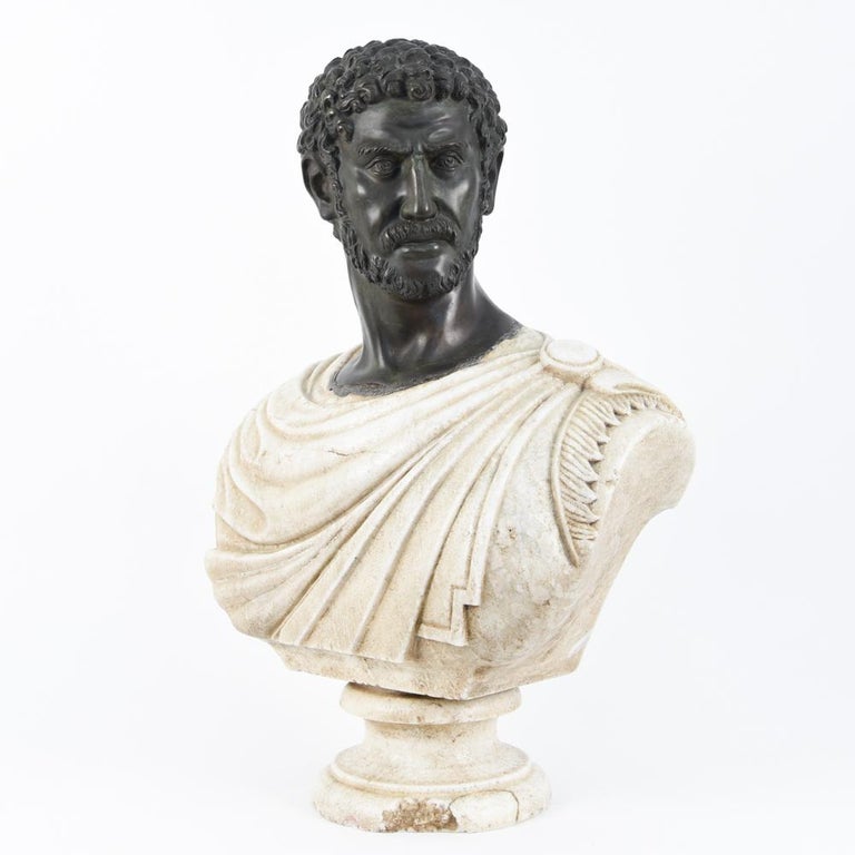 Antique Lifesize Roman Marble Bust, Bronze Head at 1stDibs